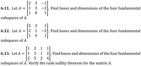 solved 2 6 11 let a 1 subspaces of a ~2 find bases and dimensions of the four fundamental [5