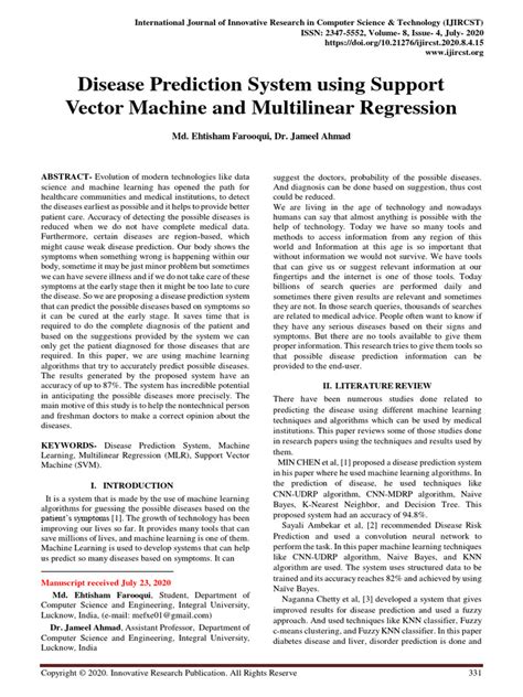 15 disease prediction system using support vector machine and multilinear regression pdf