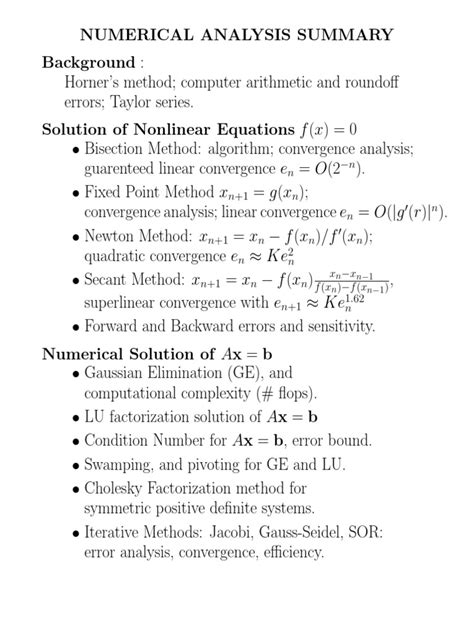 summary pdf numerical analysis mathematical analysis