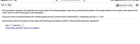 solved find parametric equations that describe the circular