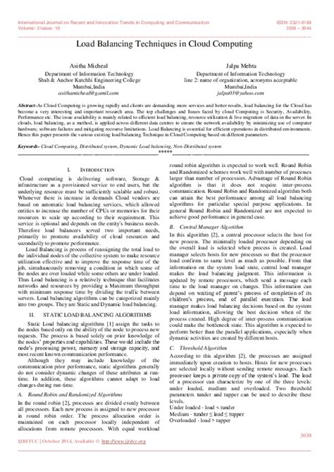 pdf load balancing techniques in cloud computing international journal ijritcc