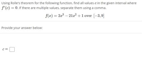 solved using rolle s theorem for the following function