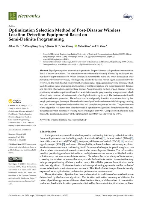 pdf optimization selection method of post disaster wireless location detection equipment based