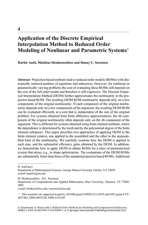 pdf application of the discrete empirical interpolation method to reduced order modeling of
