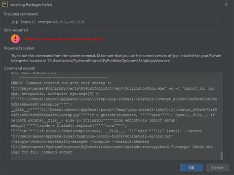 PyCharm Could Not Install Package Requirement Cvxopt 1 2 0