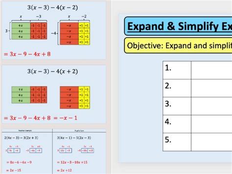 expand and simplify expressions teaching resources