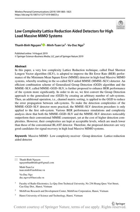 low complexity lattice reduction aided detectors for high load massive mimo systems request pdf