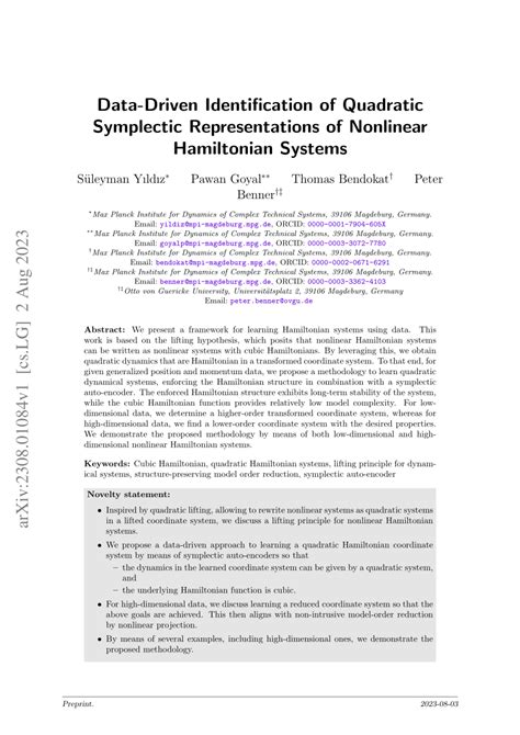 pdf data driven identification of quadratic symplectic representations of nonlinear