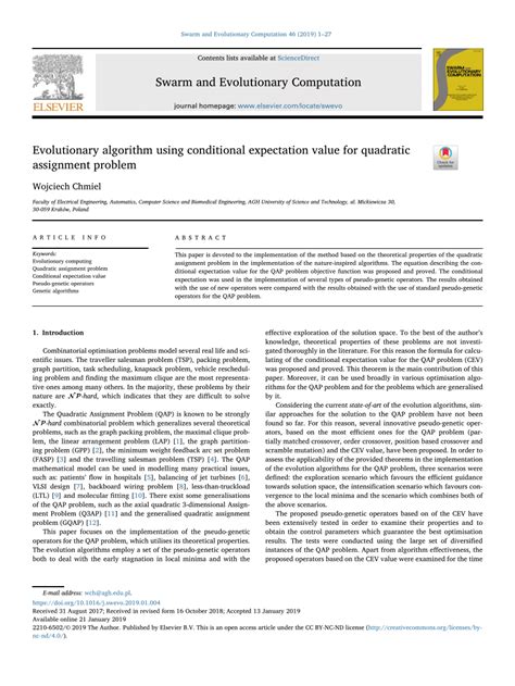 pdf evolutionary algorithm using conditional expectation value for quadratic assignment problem