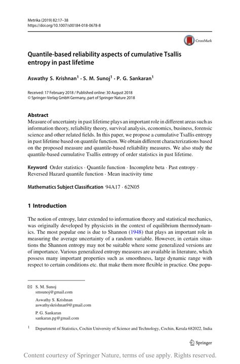 quantile based reliability aspects of cumulative tsallis entropy in past lifetime request pdf