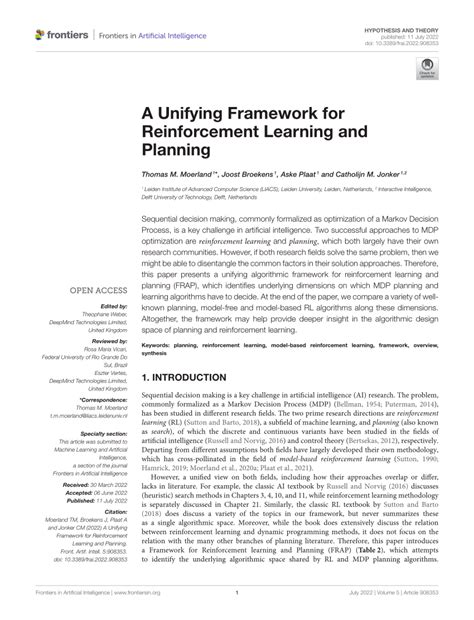 pdf a unifying framework for reinforcement learning and planning