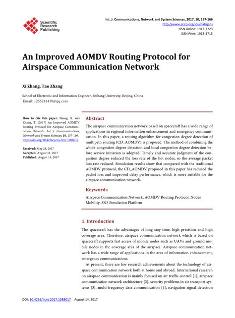 pdf an improved aomdv routing protocol for airspace communication network