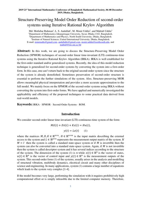 pdf structure preserving model order reduction of second order systems using iterative