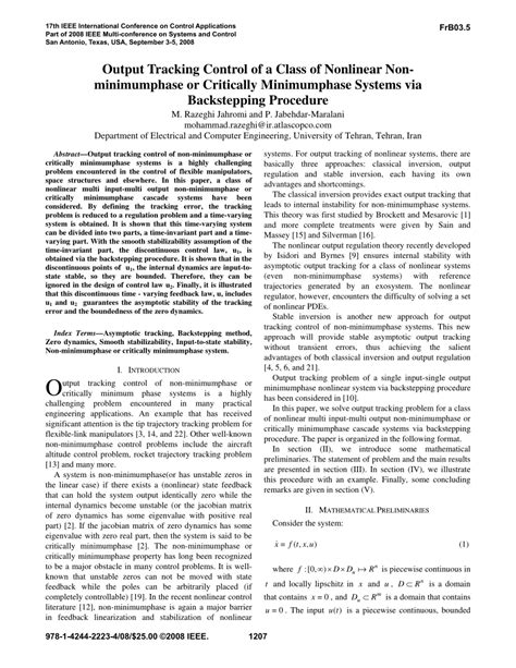 pdf output tracking control of a class of nonlinear non minimumphase or critically