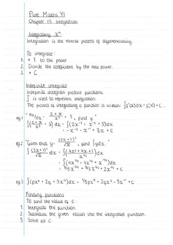edexcel pure a level maths integration revision notes as level and year 1 a level teaching