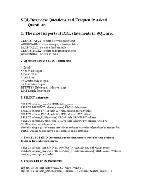 sql interview questions and frequently asked questions 1 the most important ddl statements in