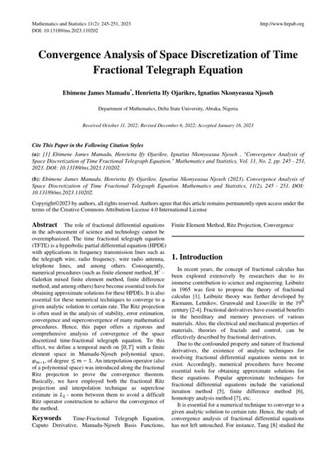 pdf convergence analysis of space discretization of time fractional telegraph equation