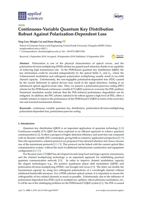 pdf continuous variable quantum key distribution robust against polarization dependent loss
