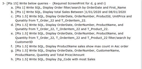solved answers below questions by writing sql statements and