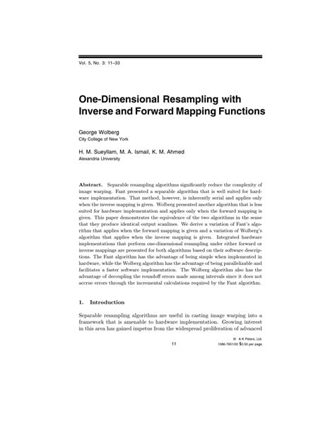 pdf one dimensional resampling with inverse and forward mapping functions