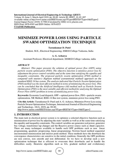 minimize power loss using particle swarm pdf mathematical optimization linear programming
