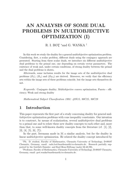 pdf an analysis of some dual problems in multiobjective optimization i