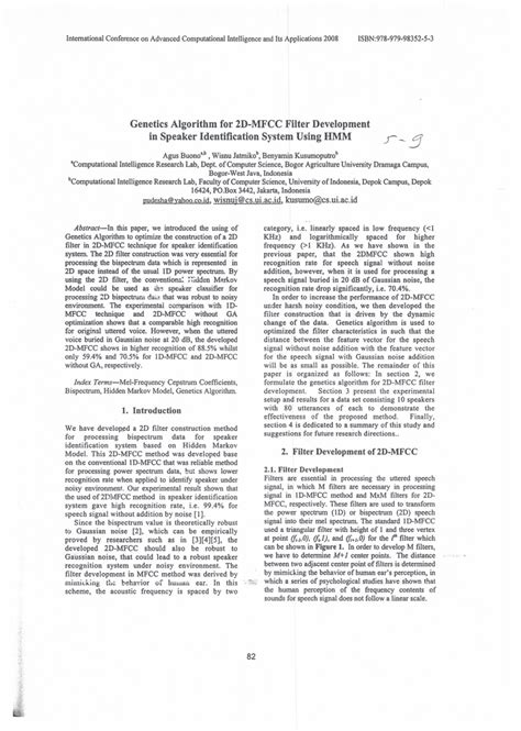 pdf genetics algorithm for 2d mfcc filter development in speaker identification system using hmm