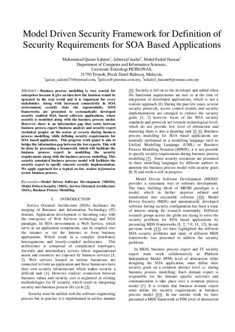 pdf model driven security framework for definition of security requirements for soa based