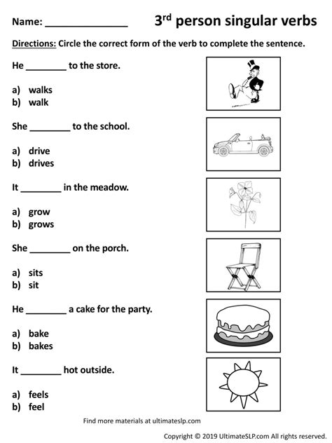 Third Person Singular Verb Agreement Worksheet Ultimate SLP