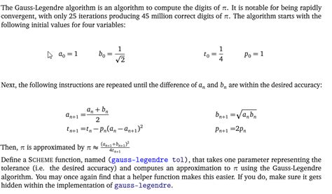 the gauss legendre algorithm is an algorithm to