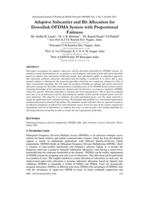 pdf adaptive subcarrier and bit allocation for downlink ofdma system with proportional