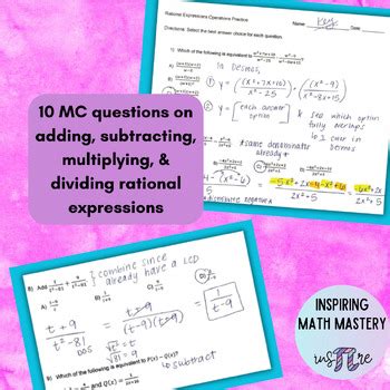Rational Expressions Operations Add Subtract Multiply Divide