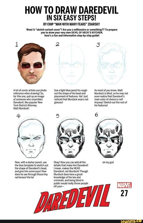 HOW TO DRAW DAREDEVIL IN SIX EASY STEPS BY CHIP MAN WITH MANY FEARS