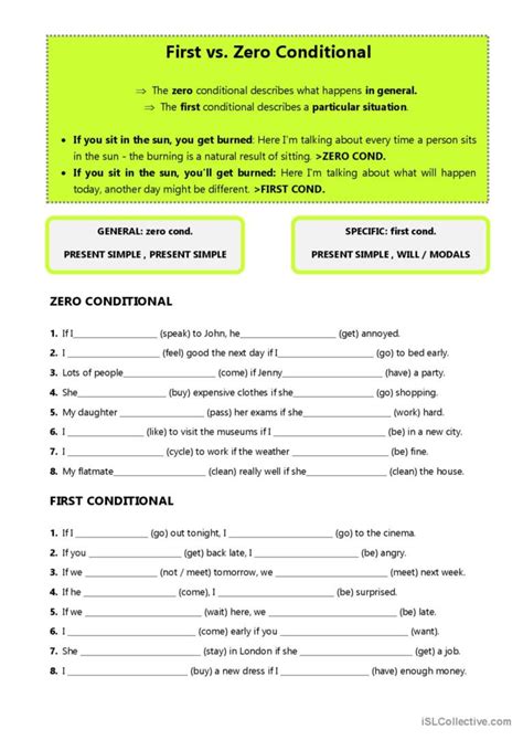 ZERO And FIRST CONDITIONAL General G English ESL Worksheets Pdf Doc