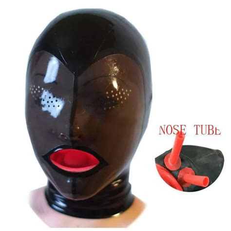 LATEX RUBBER GUMMI Hood Long Gimp Mesh Eye Mouth Gag Sheath Fetish Mask