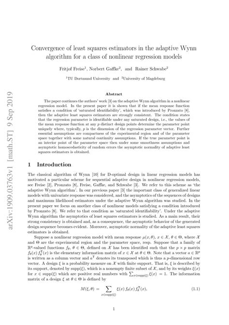 convergence of least squares estimators in the adaptive wynn algorithm for a class of nonlinear