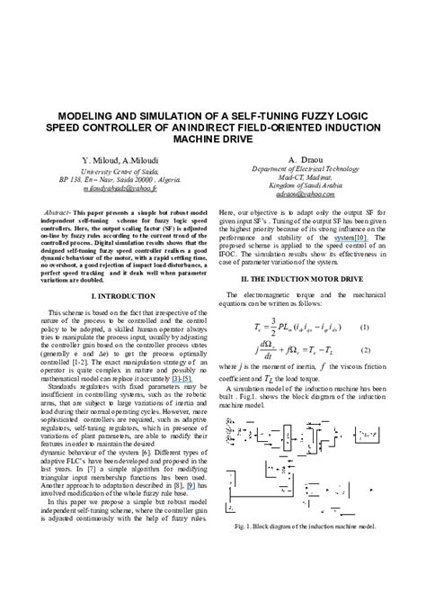 pdf indirect vector control of an induction motor with fuzzy logic based speed controller