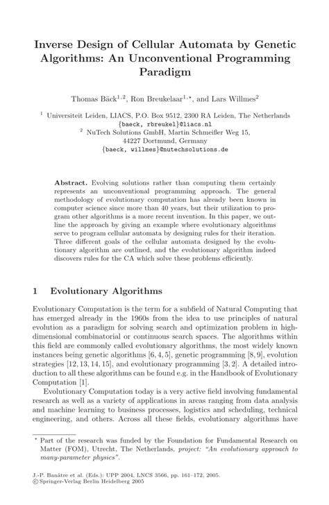 pdf inverse design of cellular automata by genetic algorithms an unconventional programming