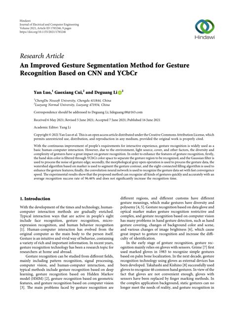 pdf an improved gesture segmentation method for gesture recognition based on cnn and ycbcr