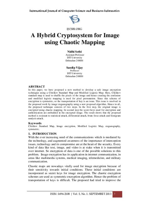 pdf a hybrid cryptosystem for image using chaotic mapping ijcsbi org