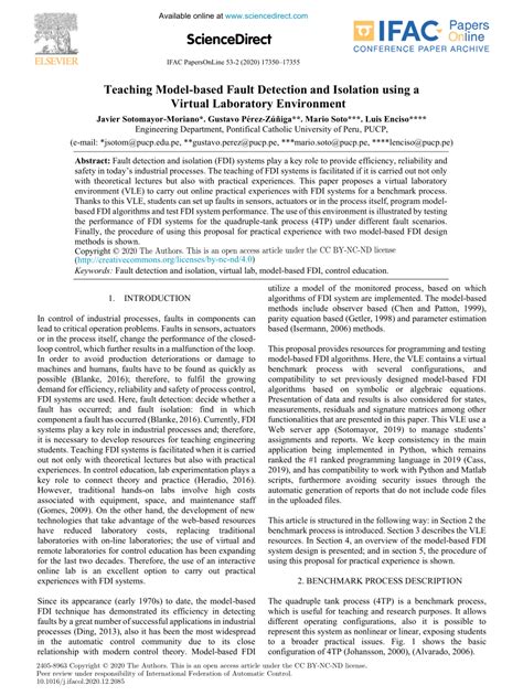 pdf teaching model based fault detection and isolation using a virtual laboratory environment