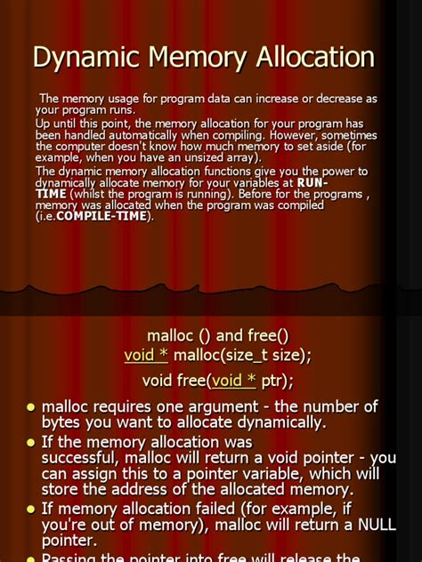 dynamic memory allocation time whilst the program is running before for the programs pdf