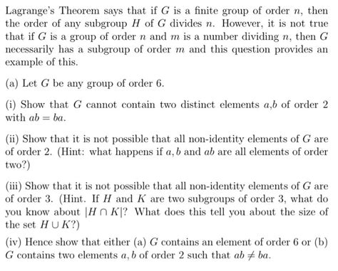 solved lagrange s theorem says that if g is a finite group