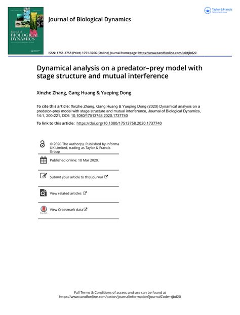 pdf dynamical analysis on a predator prey model with stage structure and mutual interference