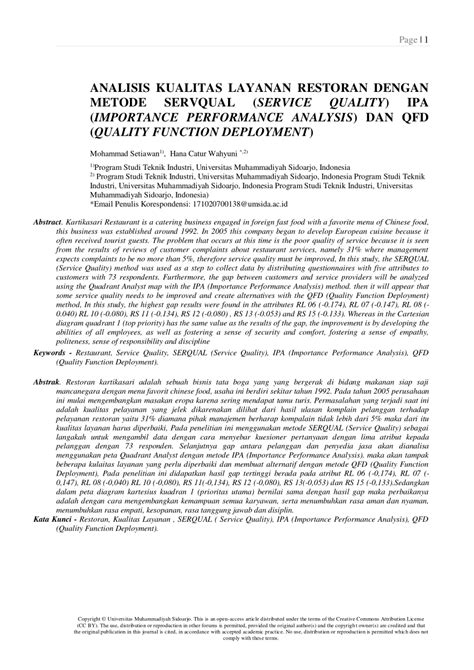pdf analysis service quality of restaurant using servqual service quality ipa importance