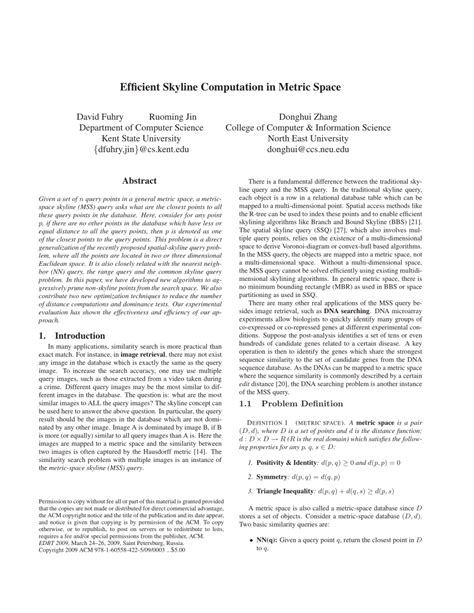 pdf efficient skyline computation in metric space