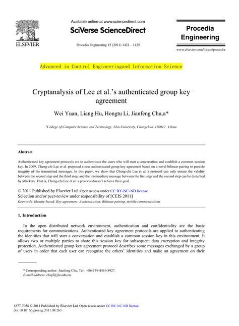 pdf cryptanalysis of lee et al s authenticated group key agreement