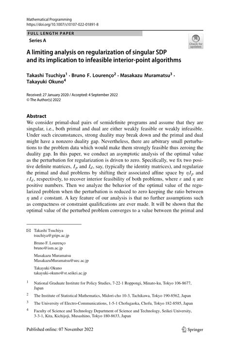 pdf a limiting analysis on regularization of singular sdp and its implication to infeasible