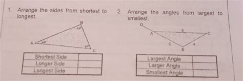 solved 1 arrange the sides from shortest to 2 arrange the angles from largest to longest sm