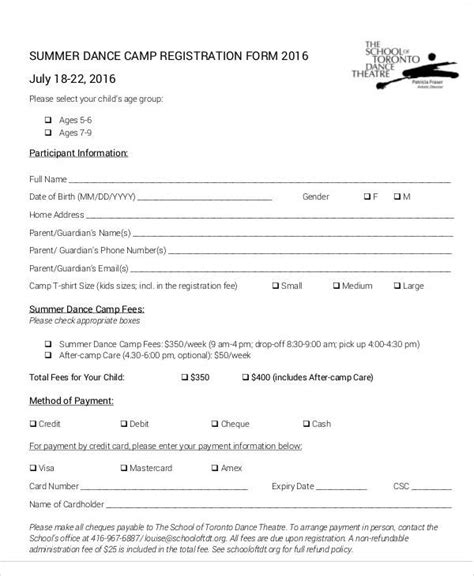 Printable Summer Camp Registration Form Printable Forms Free Online